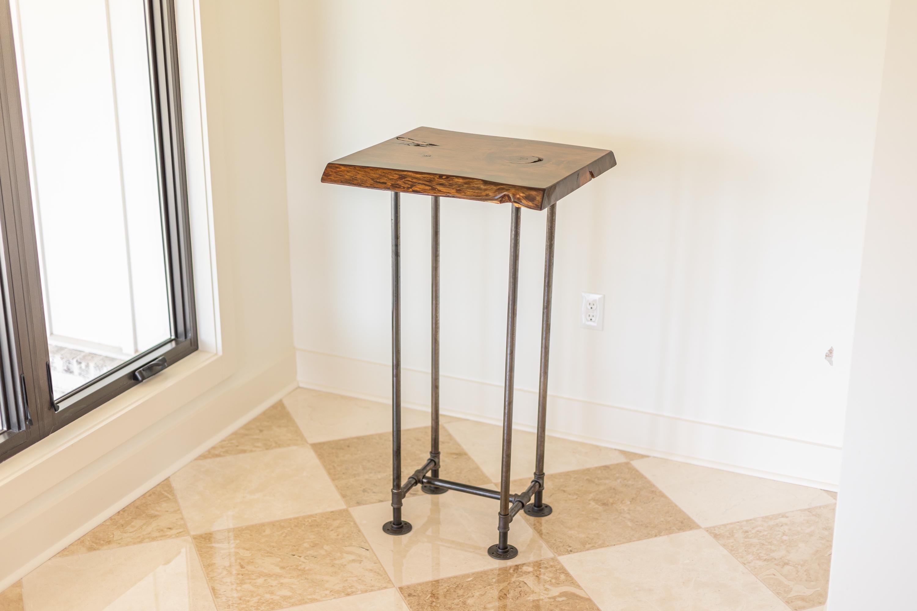 Live Edge Pub Style Table With Modern Industrial Pipe Base - Etsy
