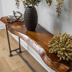 Industrial Pipe Live Edge Sofa Table Natural Live Edge Hall Table and ...