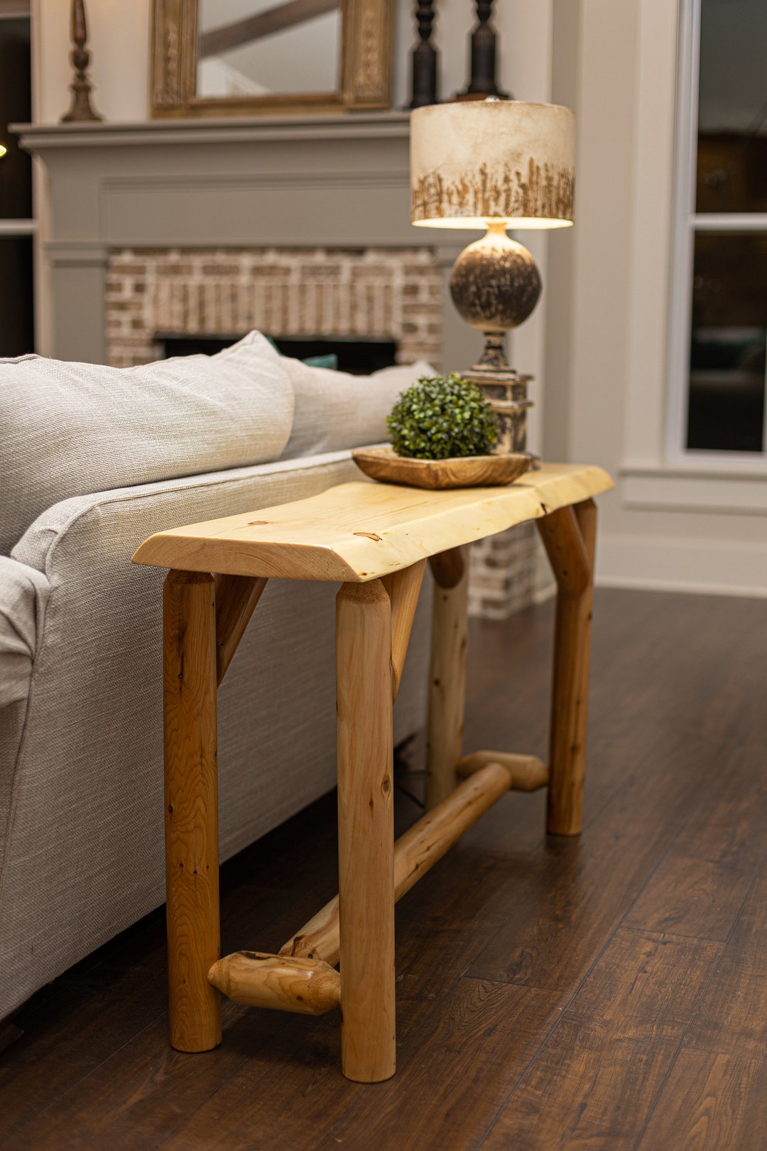 Rustic Log Sofa Table Living Room Console Table Log Leg Table for Couch ...