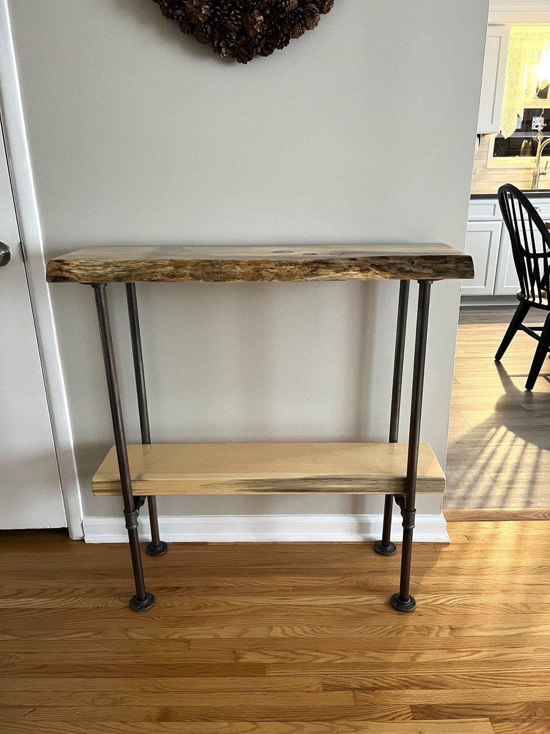 Live Edge Industrial Pipe Entryway Table With Shelf - Etsy
