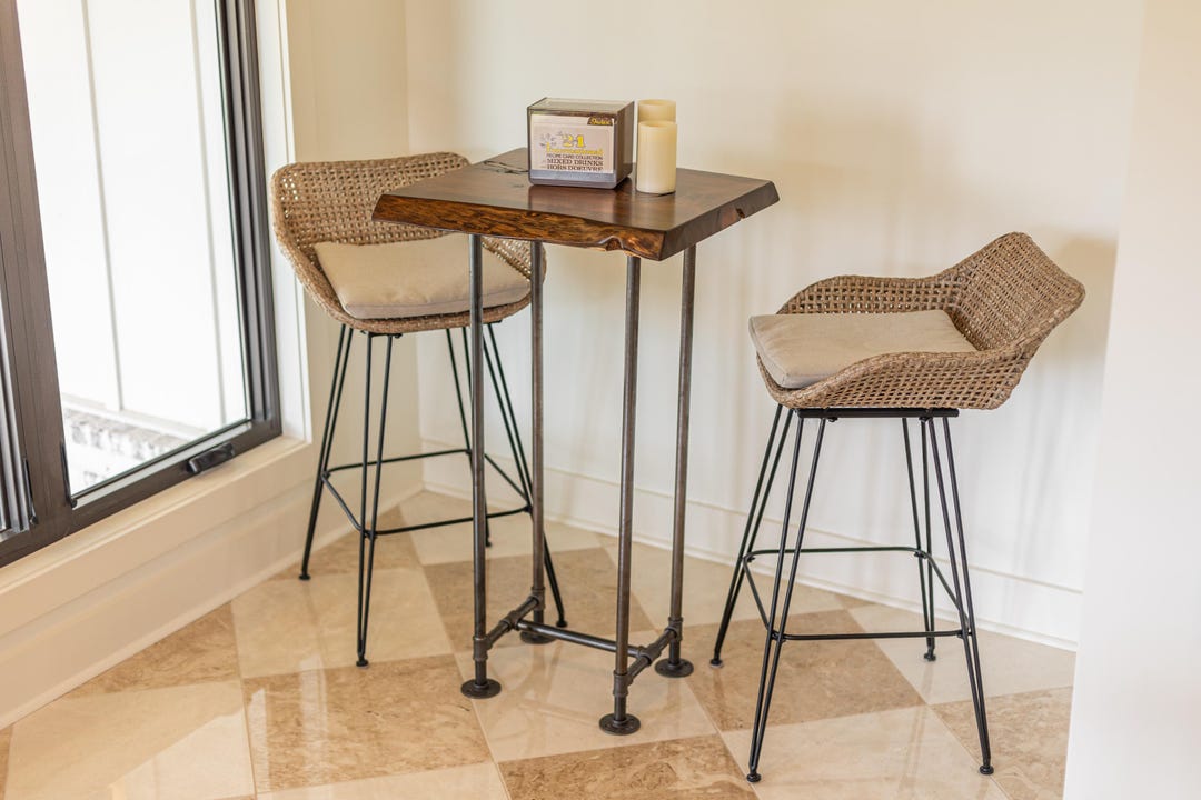 Live Edge Pub Style Table With Modern Industrial Pipe Base - Etsy