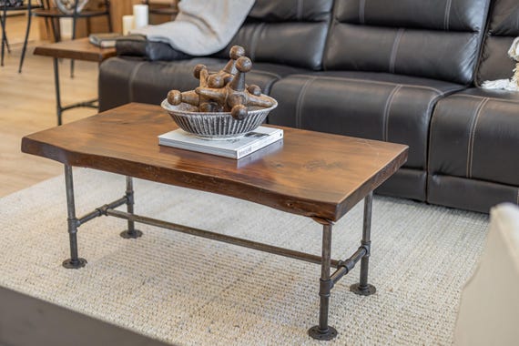 Industrial Pipe Living Room Table Set of 3 With Wooden Live Edges Etsy