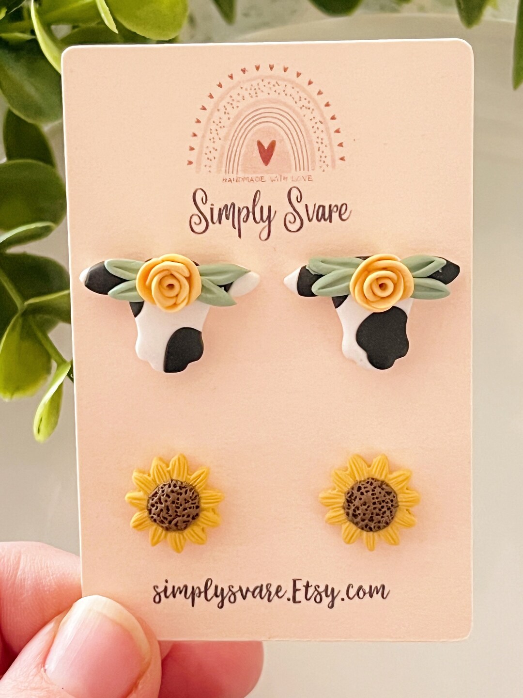 Summer Stud Pack Cow Studs Sunflower Studs Polymer Clay Stud Earrings ...