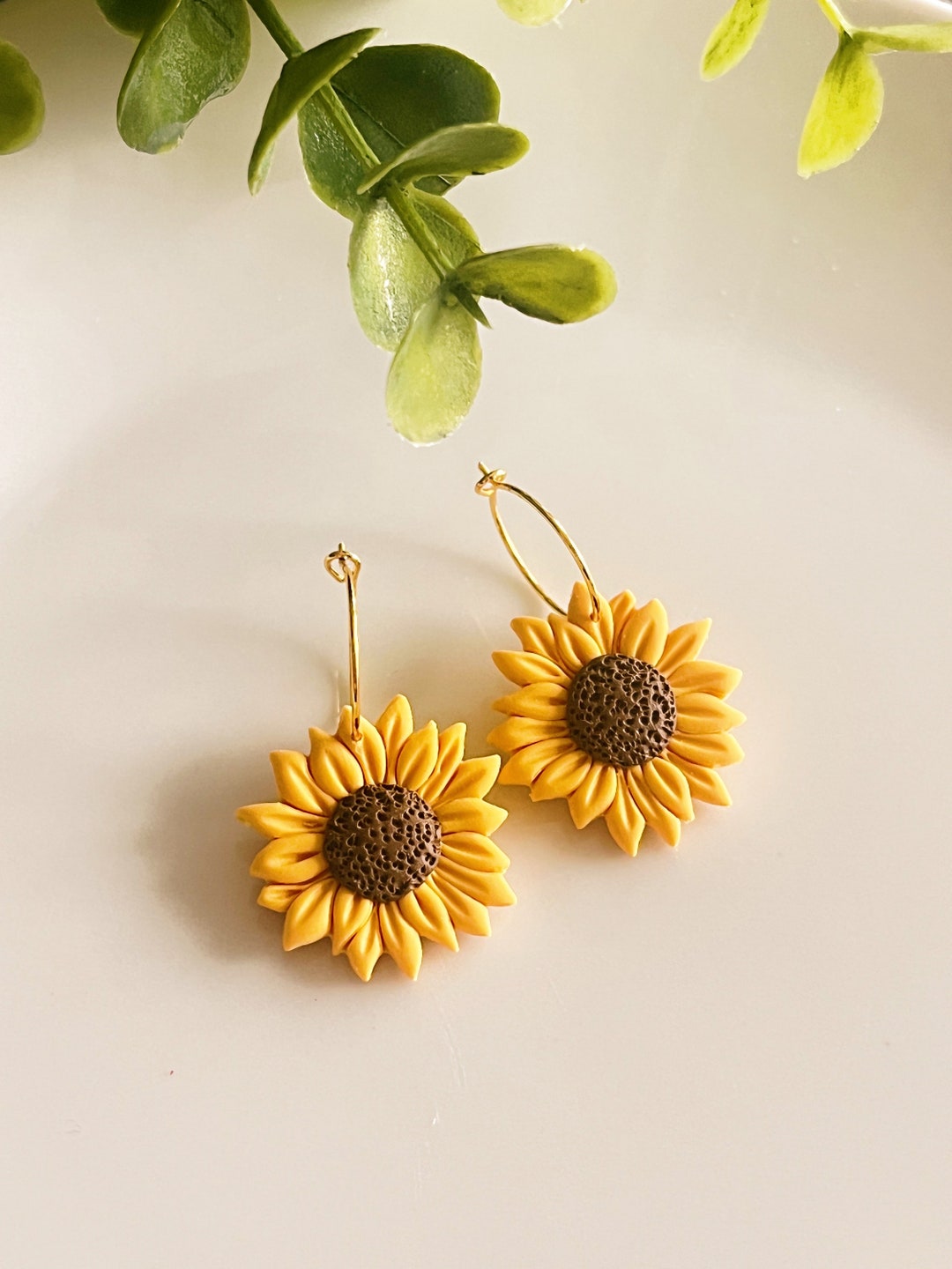 Fall Sunflower Hoops Polymer Clay Earrings Fall Earrings Sunflowers ...