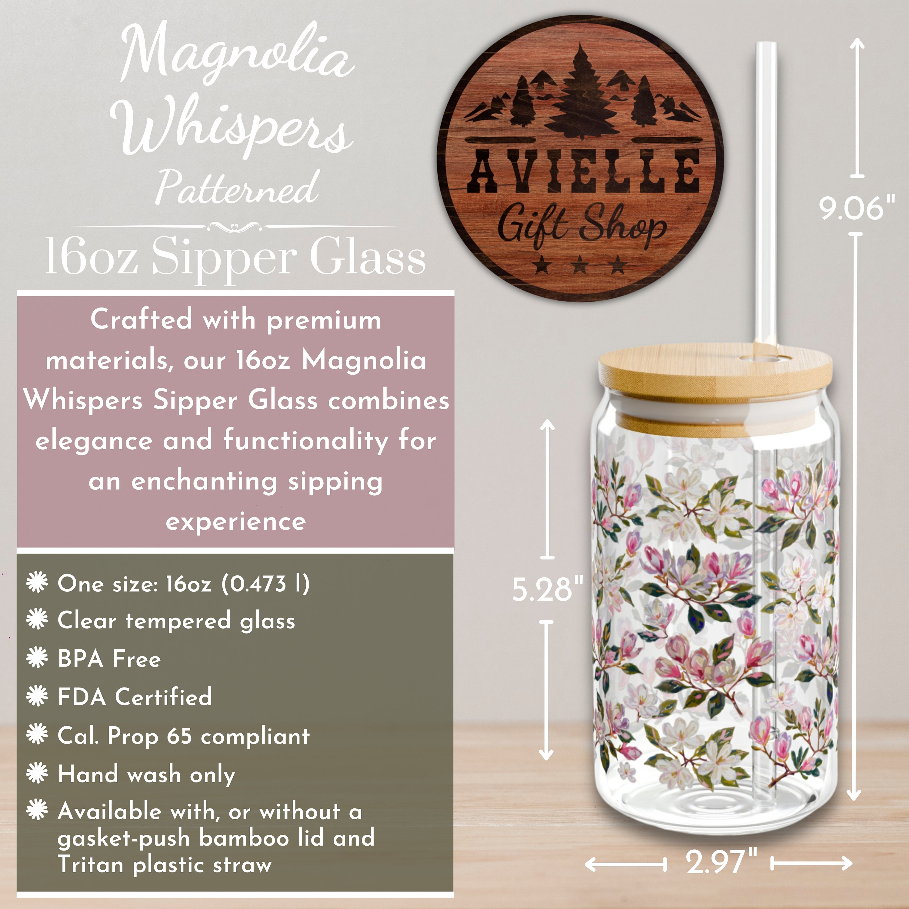 Magnolia Tumbler Floral Wine Tumbler Botanical Glass Mug Magnolia Stem ...