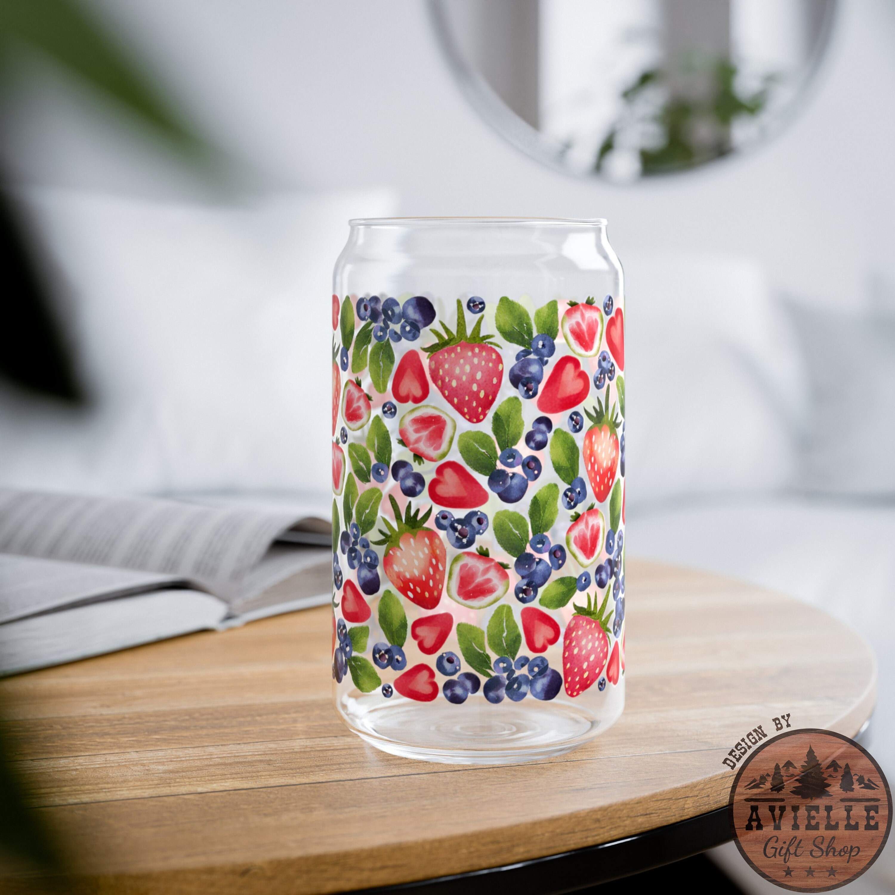 Strawberry Glass Cup Wild Blueberry Mug Summer Wild Berries Strawberry ...