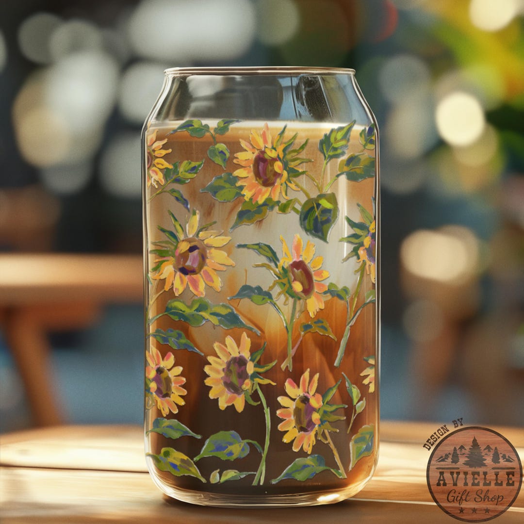 Sunflower Glass Can Floral Glass Tumbler Sunflower Beer Glass Plant Mom ...