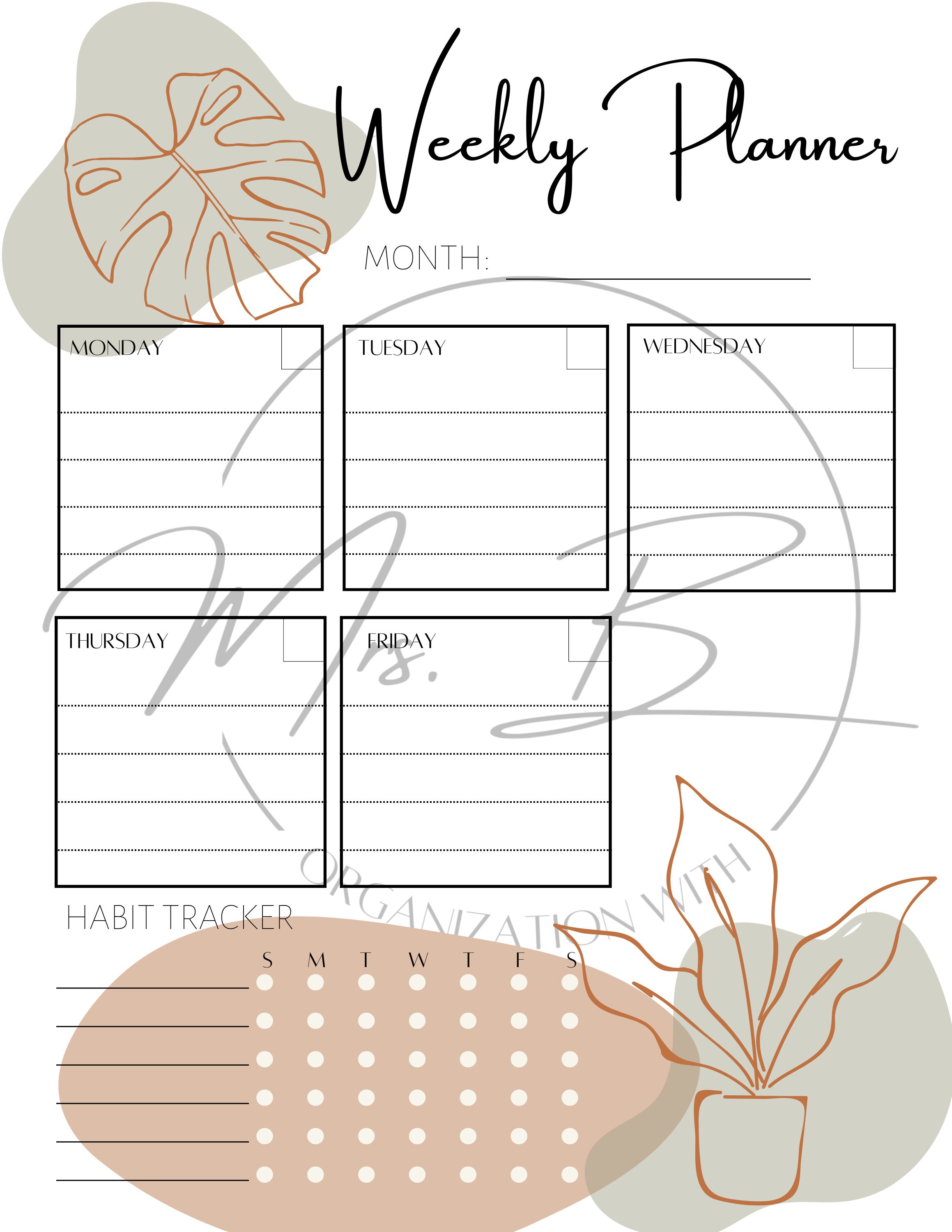 Modern Printable Natural Weekly Planner | Boho Digital Download ...