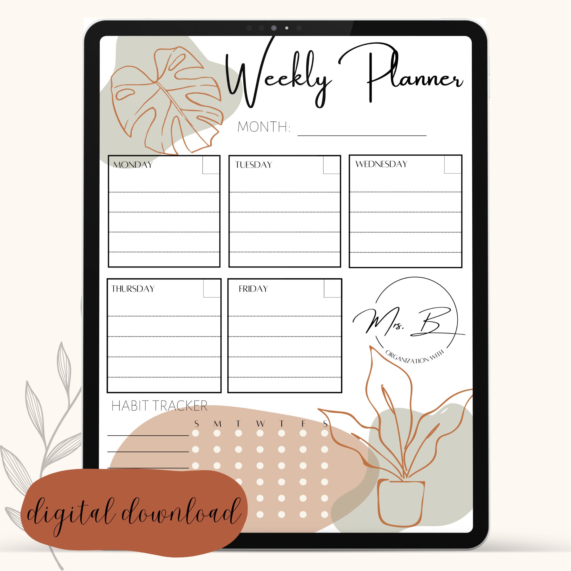 Modern Printable Natural Weekly Planner | Boho Digital Download ...