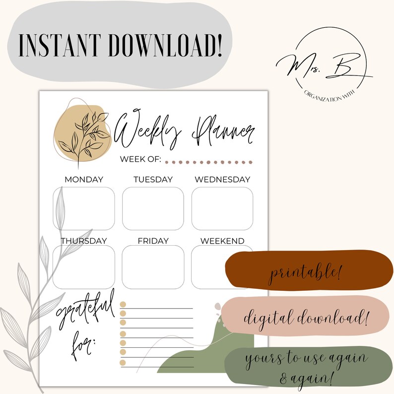 Bohemian Printable Weekly Planner Page With Space for - Etsy