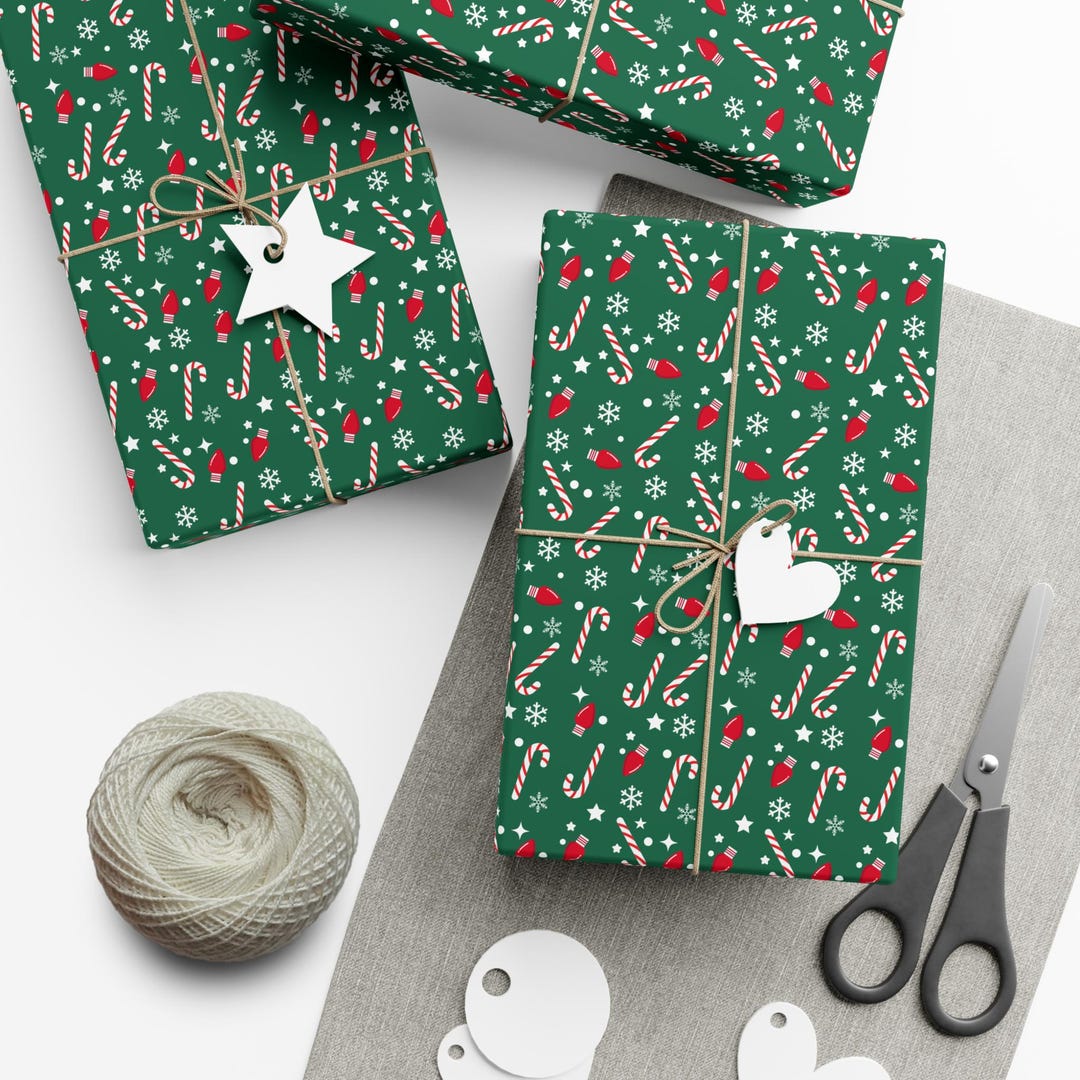 Traditional Candy Cane Christmas Wrapping Paper Green Red and White ...