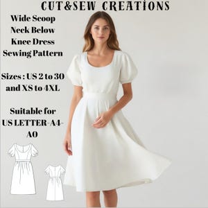 Wide Scoop Neck Below Knee Dress Sewing Pattern,sizes ;US 2 to 30 and ...