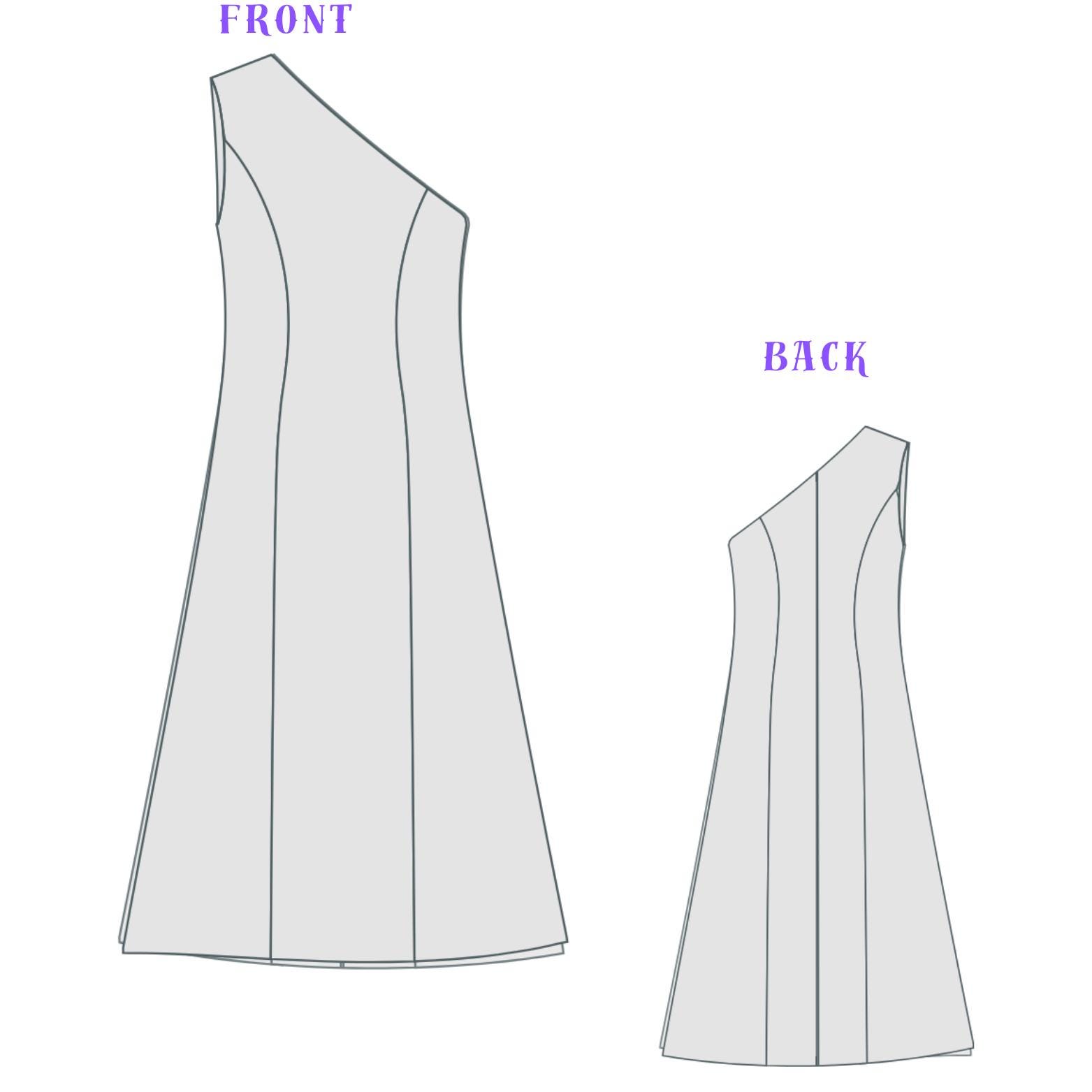 One Shoulder Midi Summer Dress Sewing Pattern – Available in US Sizes 2 ...
