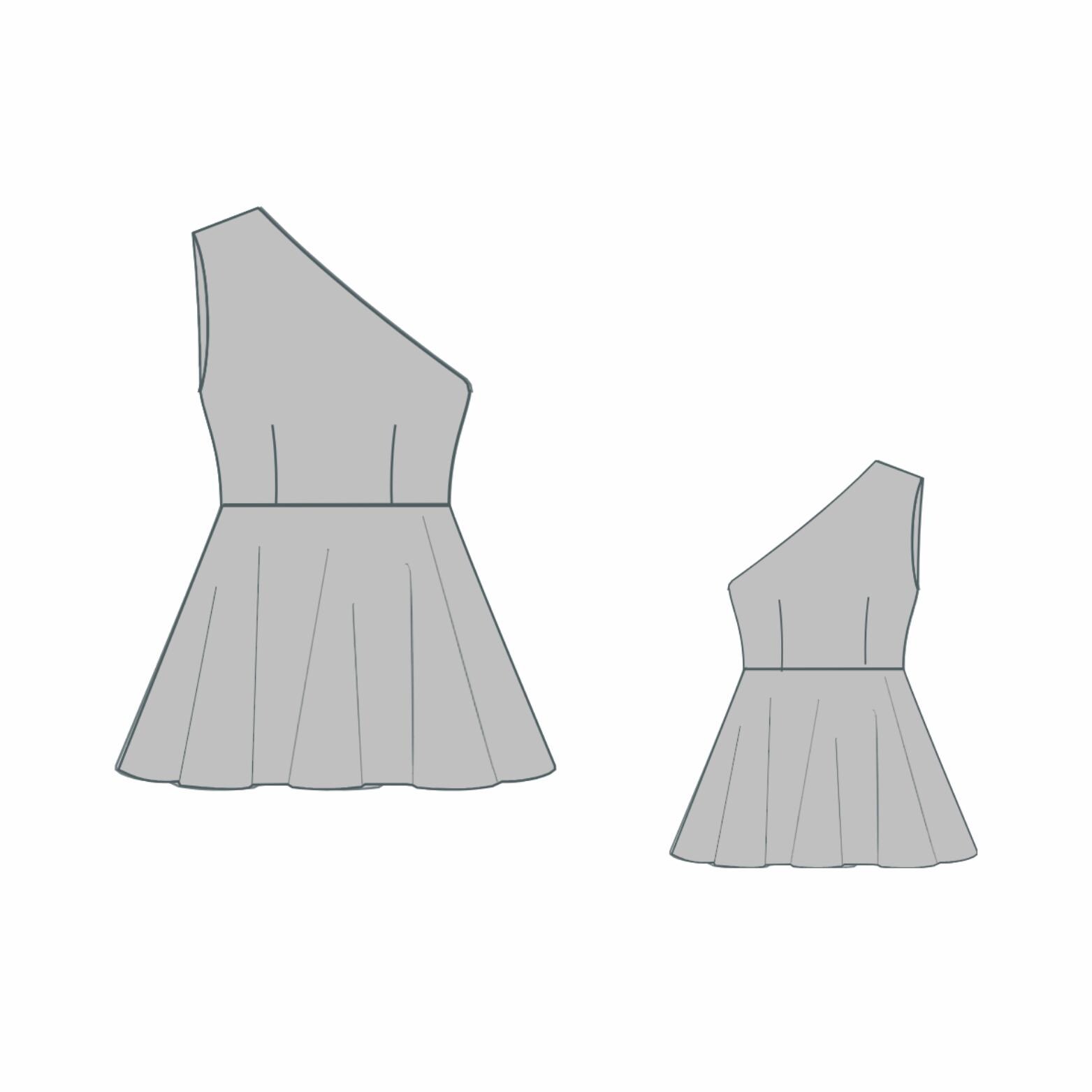 One Shoulder Flared Dress Sewing Pattern,sizes ;US 2 to 30 and XS to ...