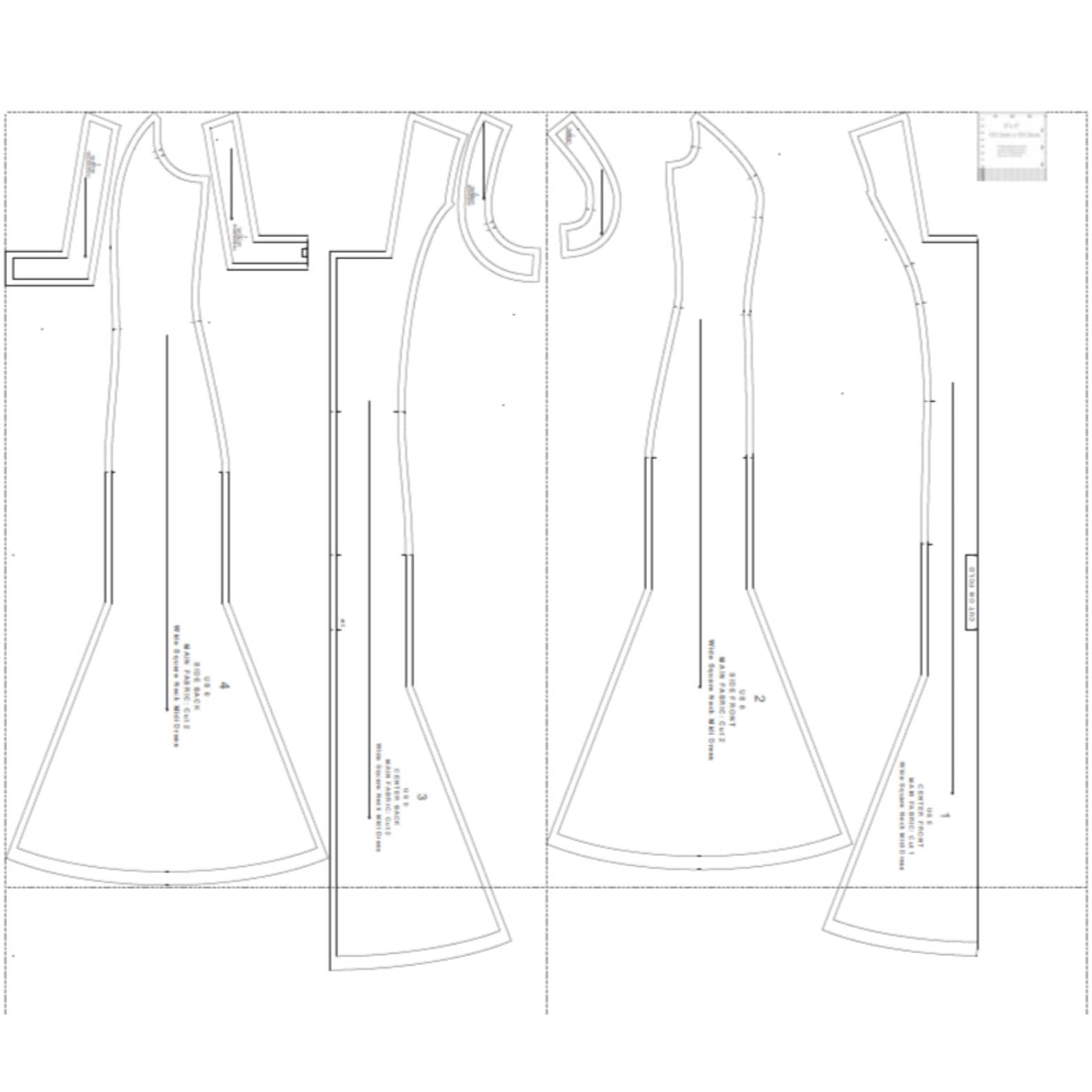 Wide Square Neck Midi Dress Sewing Pattern – Available in US Sizes 2-30 ...