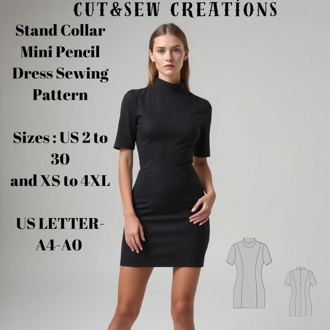 Stand Collar Mini Pencil Dress-available in US Sizes 2-30 (XS-4XL ...