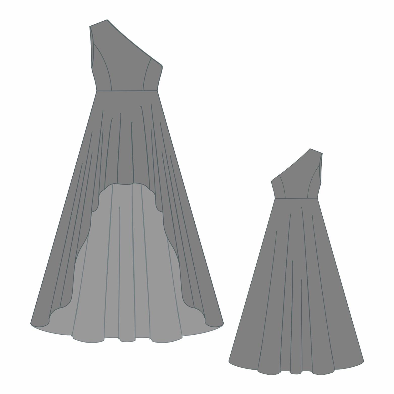 Ruffled and One Shoulder Dress Sewing Pattern,sizes ;US 2 to 30 and XS ...