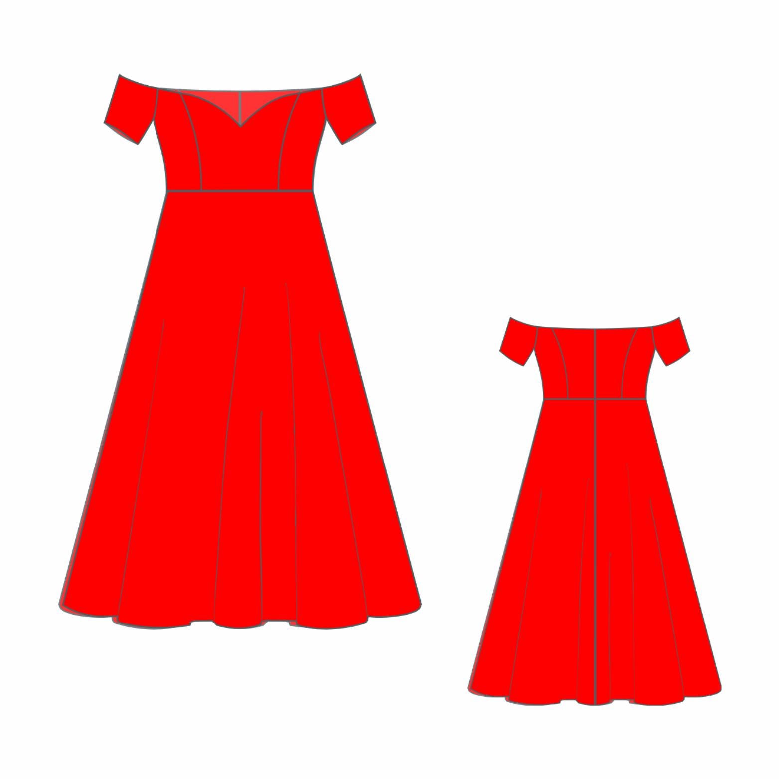 Off Shoulder Midi Dress Sewing Pattern, Sizes ;US 2 to 30 and XS to 4xl ...