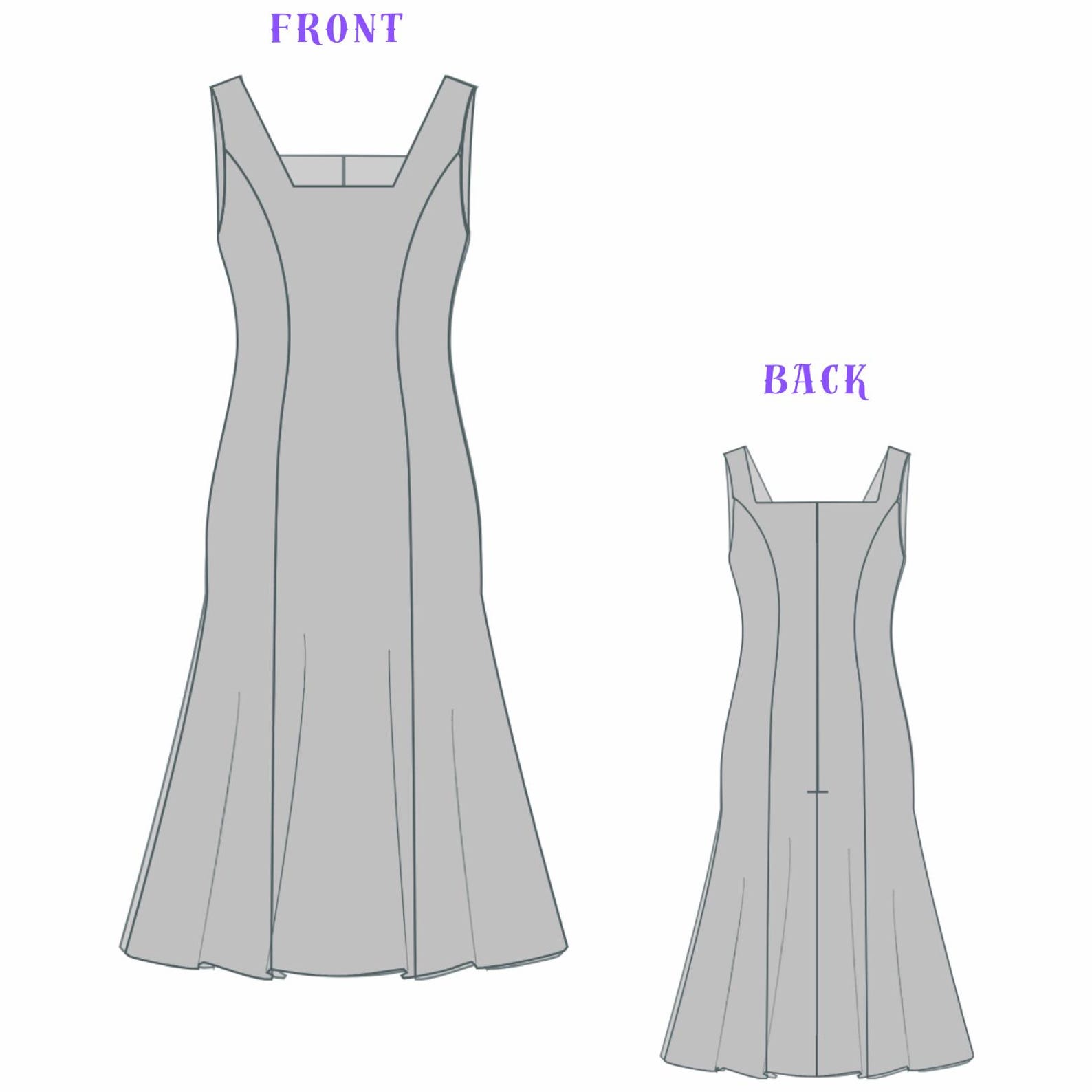 Wide Square Neck Midi Dress Sewing Pattern – Available in US Sizes 2-30 ...