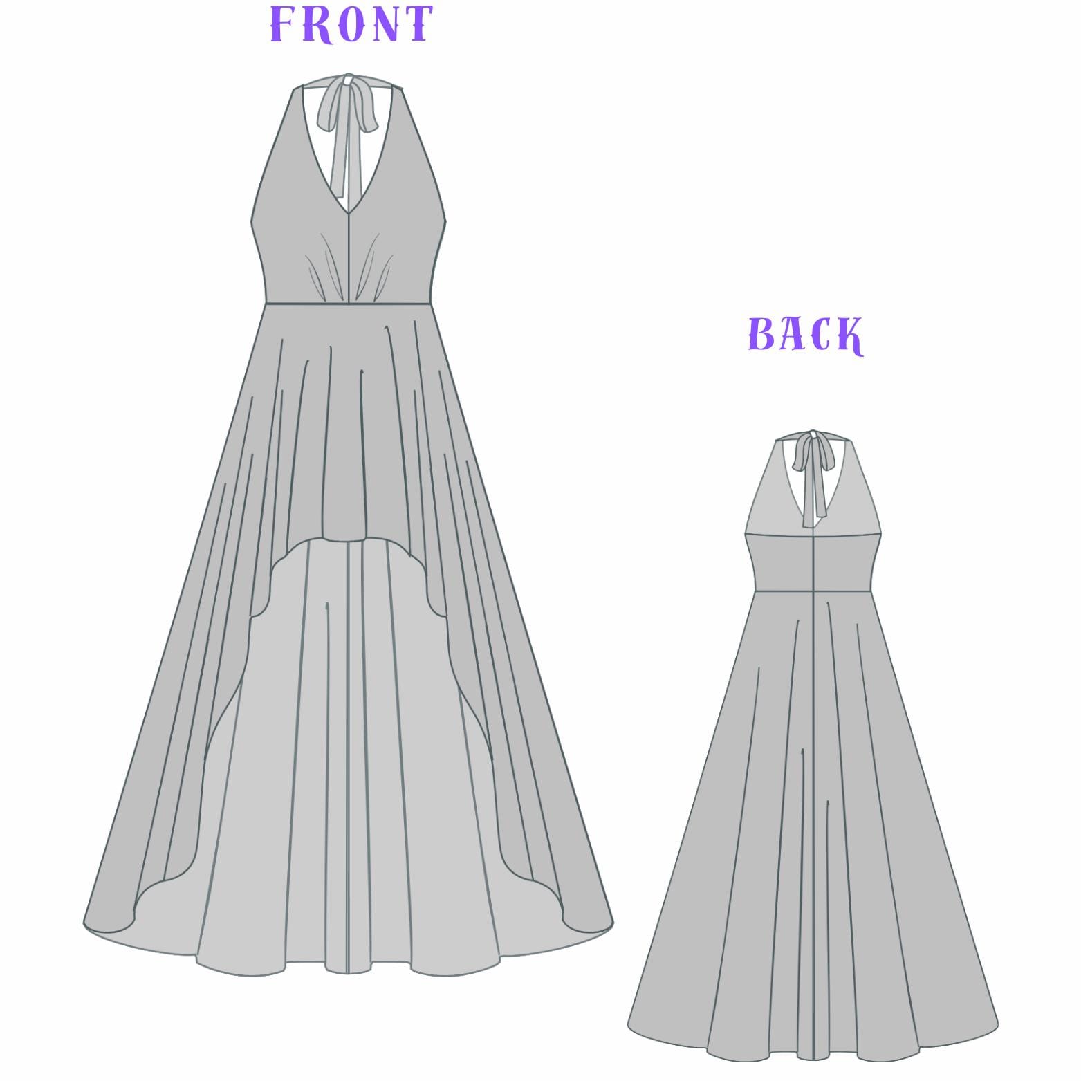 High Low Skirt Halter Neck Dress Sewing Pattern,sizes US 2 to 30 and XS ...