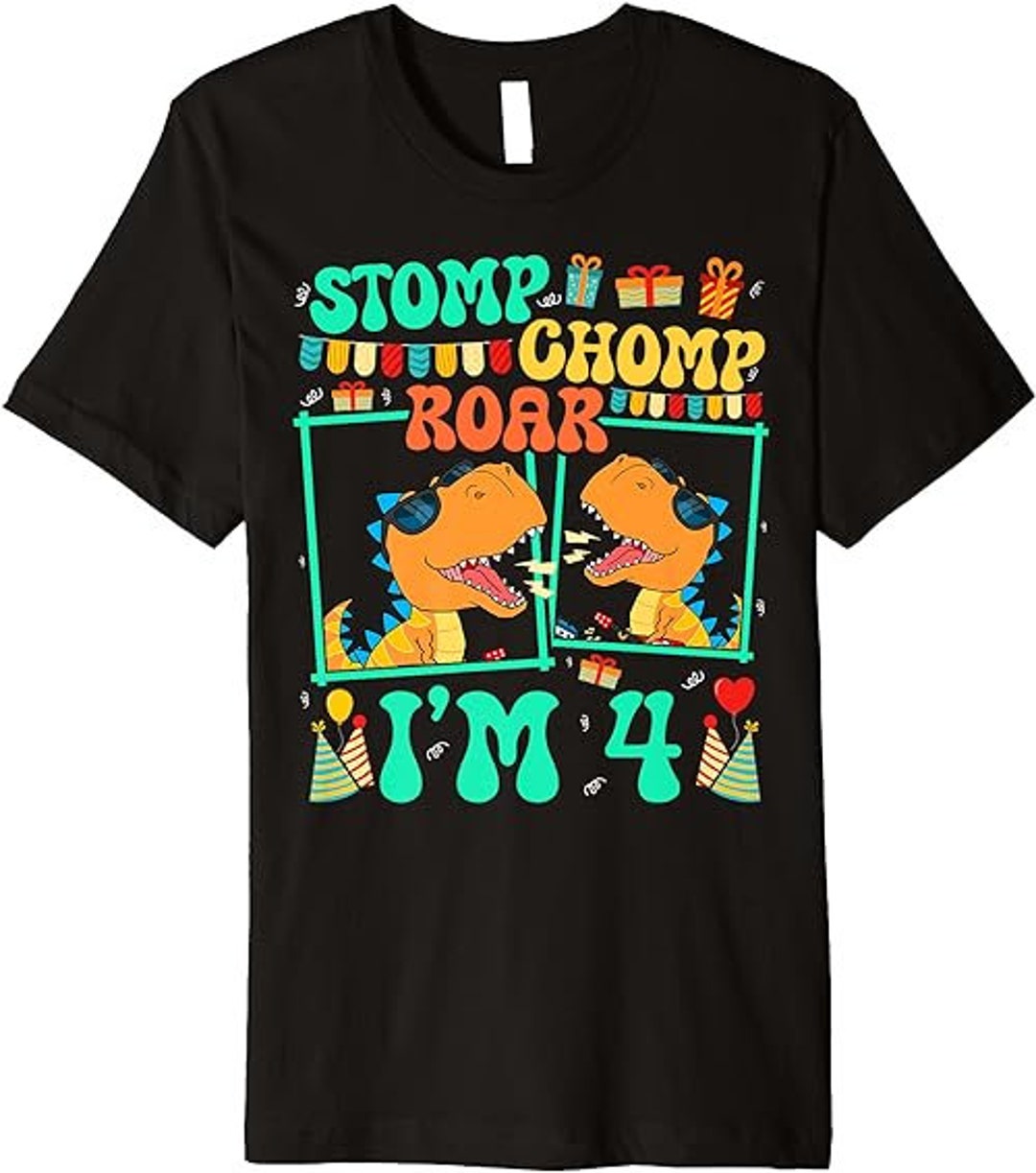 Stomp Chomp Roar I'm 4 Guitar Dinosaur Kid 4th Birthday - Etsy