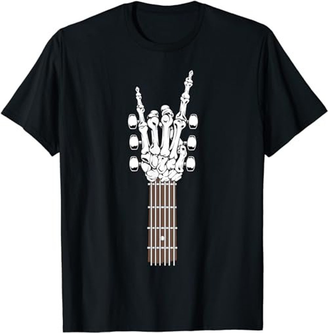 Skeleton Hand Playing Rock Guitar Guitarist Band Rockstar T-shirt ...