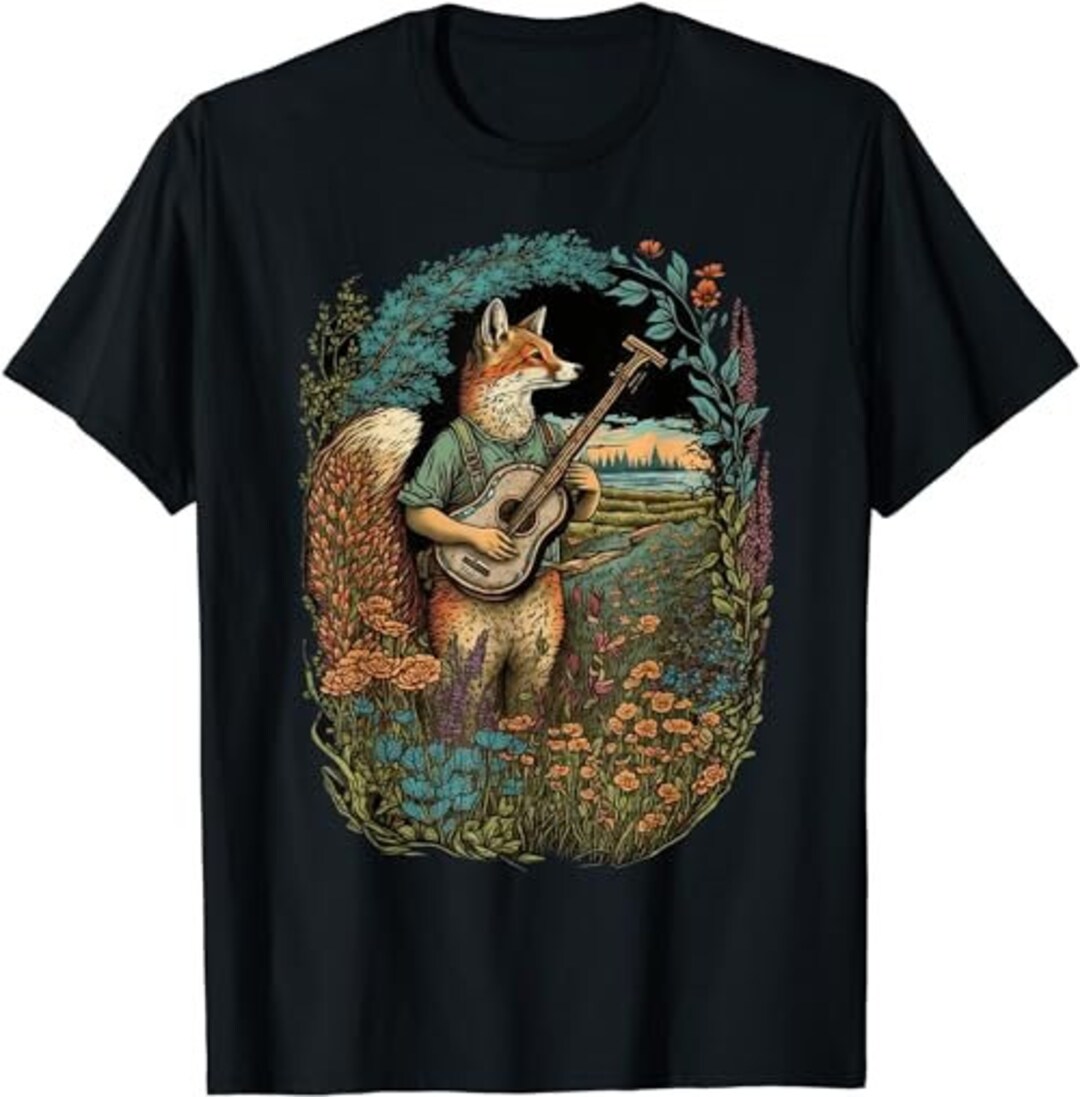 Cottagecore Fox Playing Guitar Aesthetic Wildflower Lover - Etsy