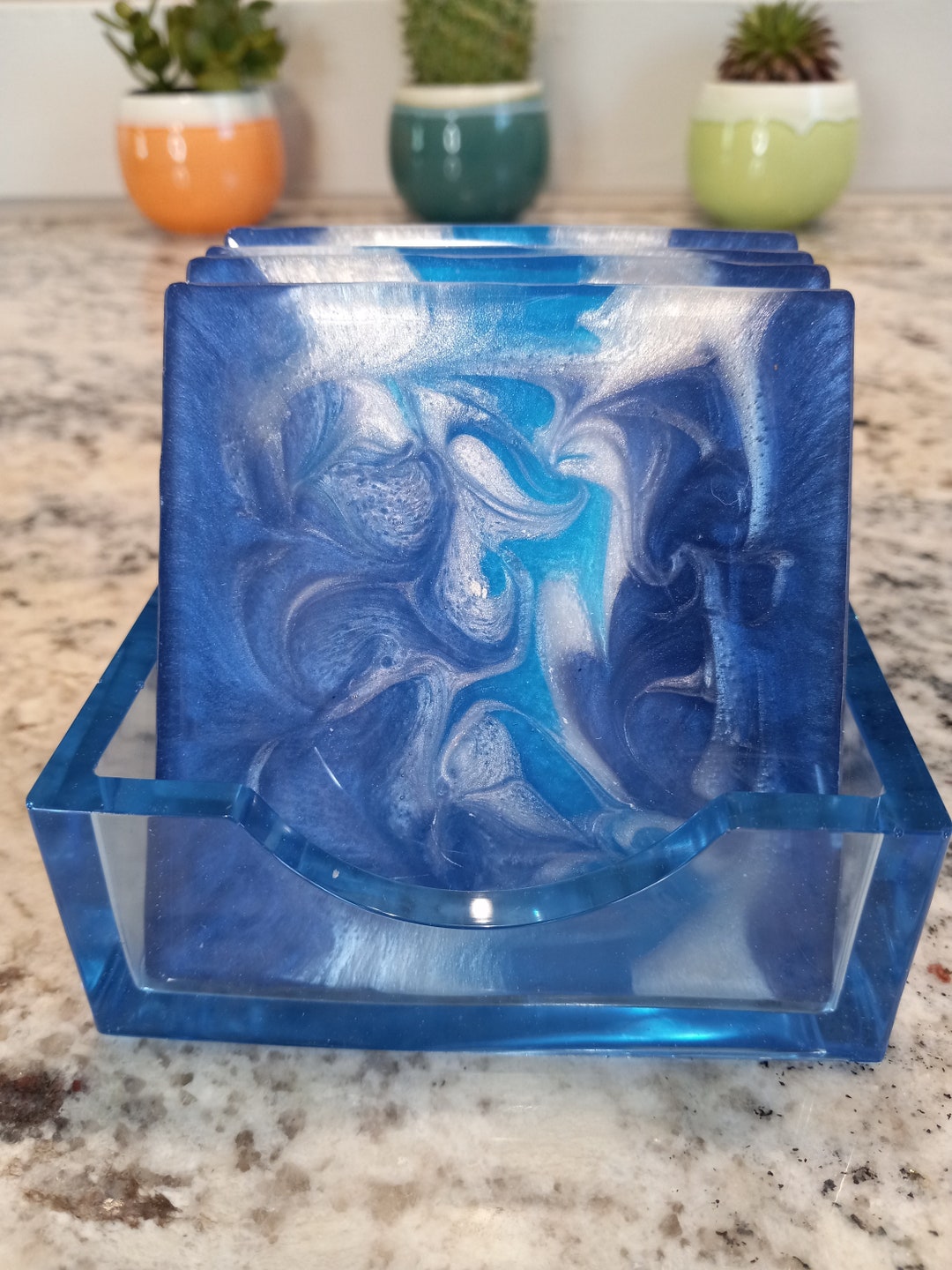 Blue Ocean Wave Sea Swirl Resin Coasters - Etsy