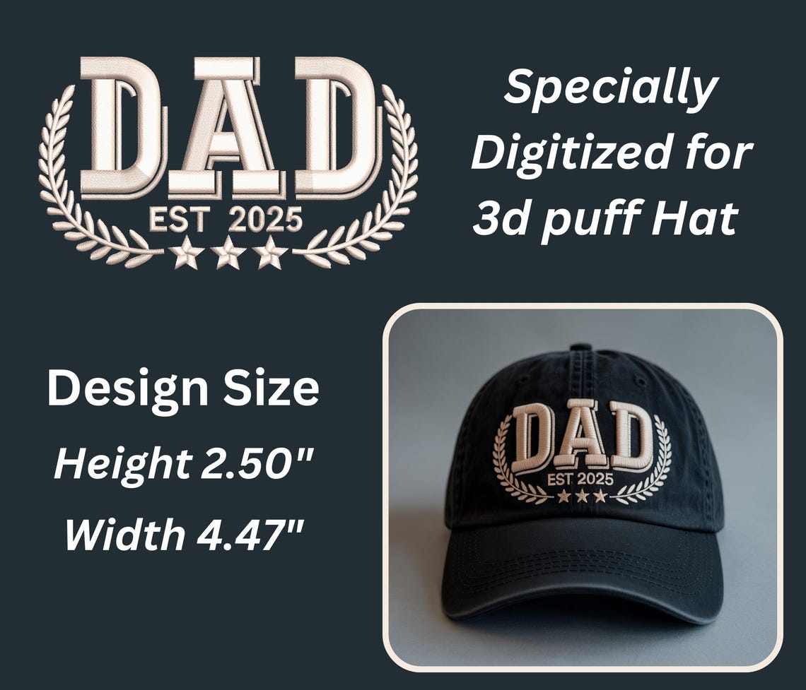 Dad 3D Puff Hat Embroidery Design | Fathers Day Embroidery | Dad ...