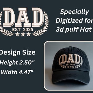 DAD 3D Puff Hat Embroidery Design EST 2025 | Father's Day Machine ...