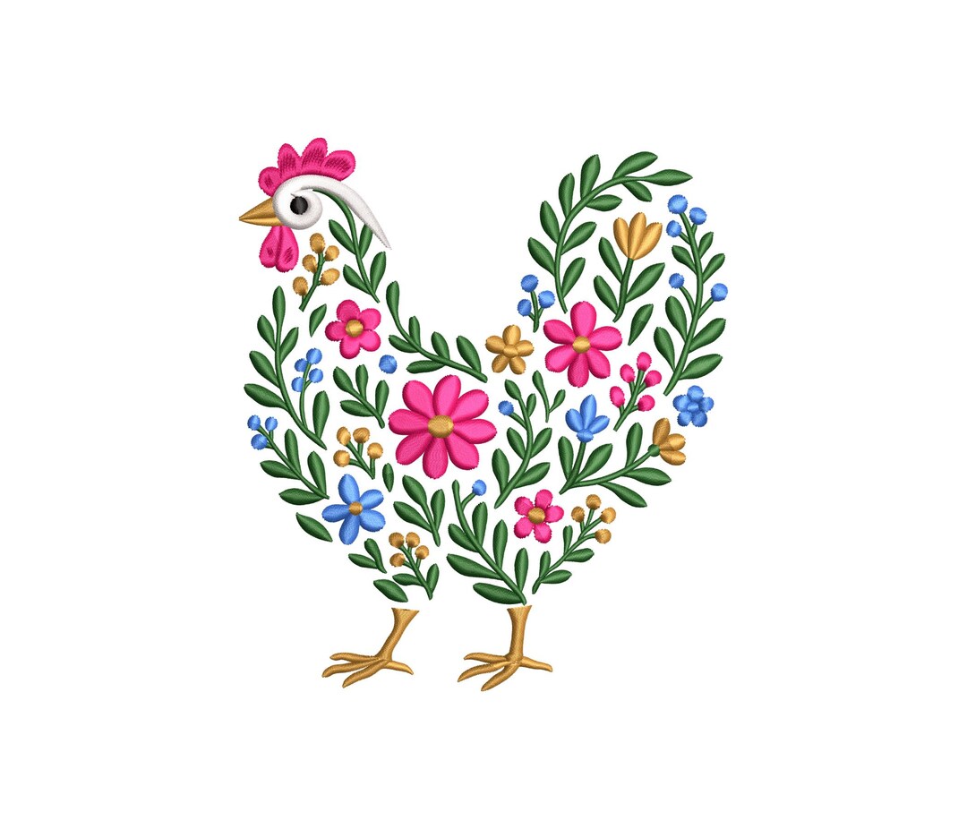 Floral Chicken Embroidery Designs, Funny Crazy Chicken Embroidery ...
