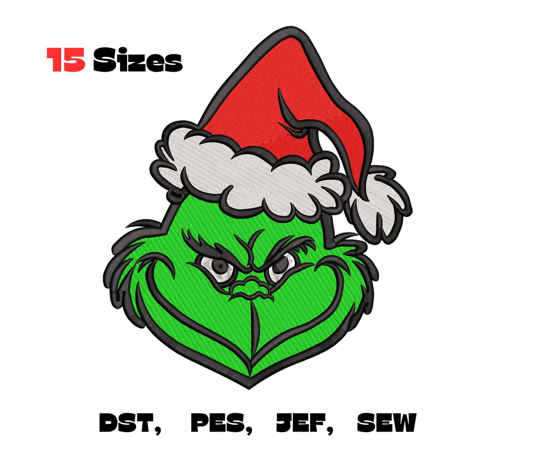 Grinch Face Embroidery Design | Christmas Embroidery Designs | 15 Sizes ...