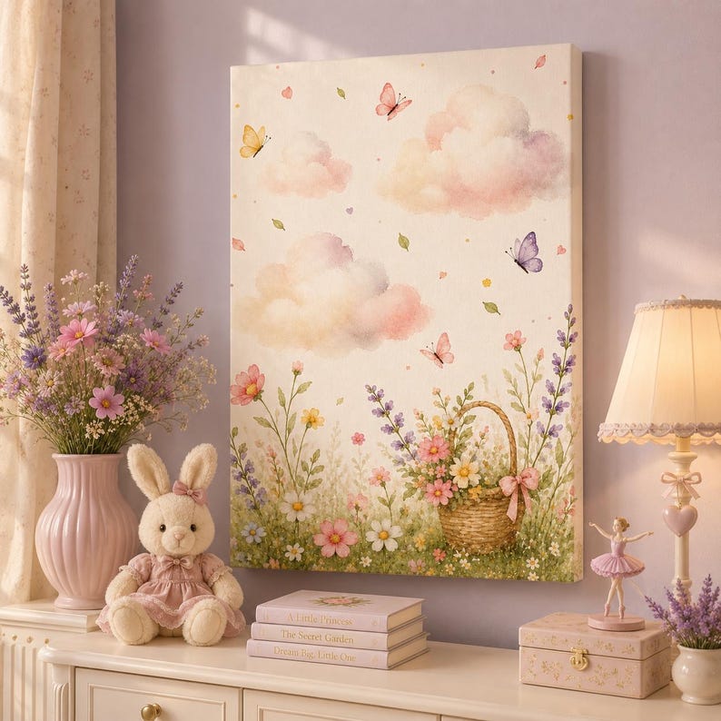 Set of 3 Watercolor Bunny Nursery Prints, Baby Girl Room Decor (digital ...