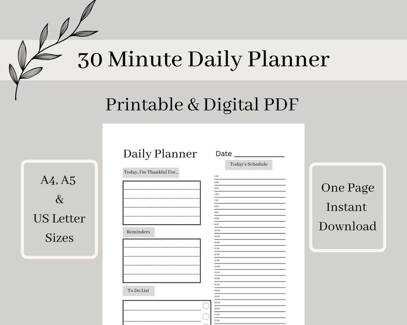30 Minute Daily Planner and to Do List, Simple Planner, Productivity ...