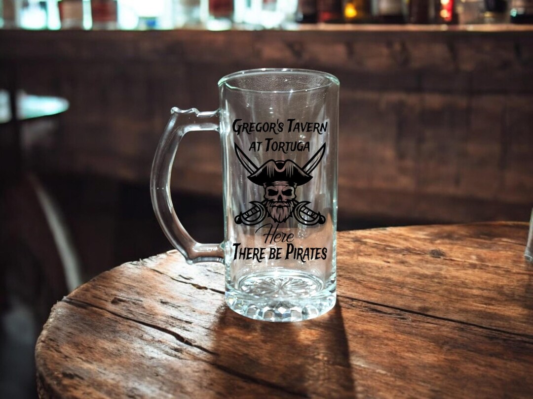 Personalized Glass Pirate Beer Stein, Custom Barware, Tortuga Tavern ...
