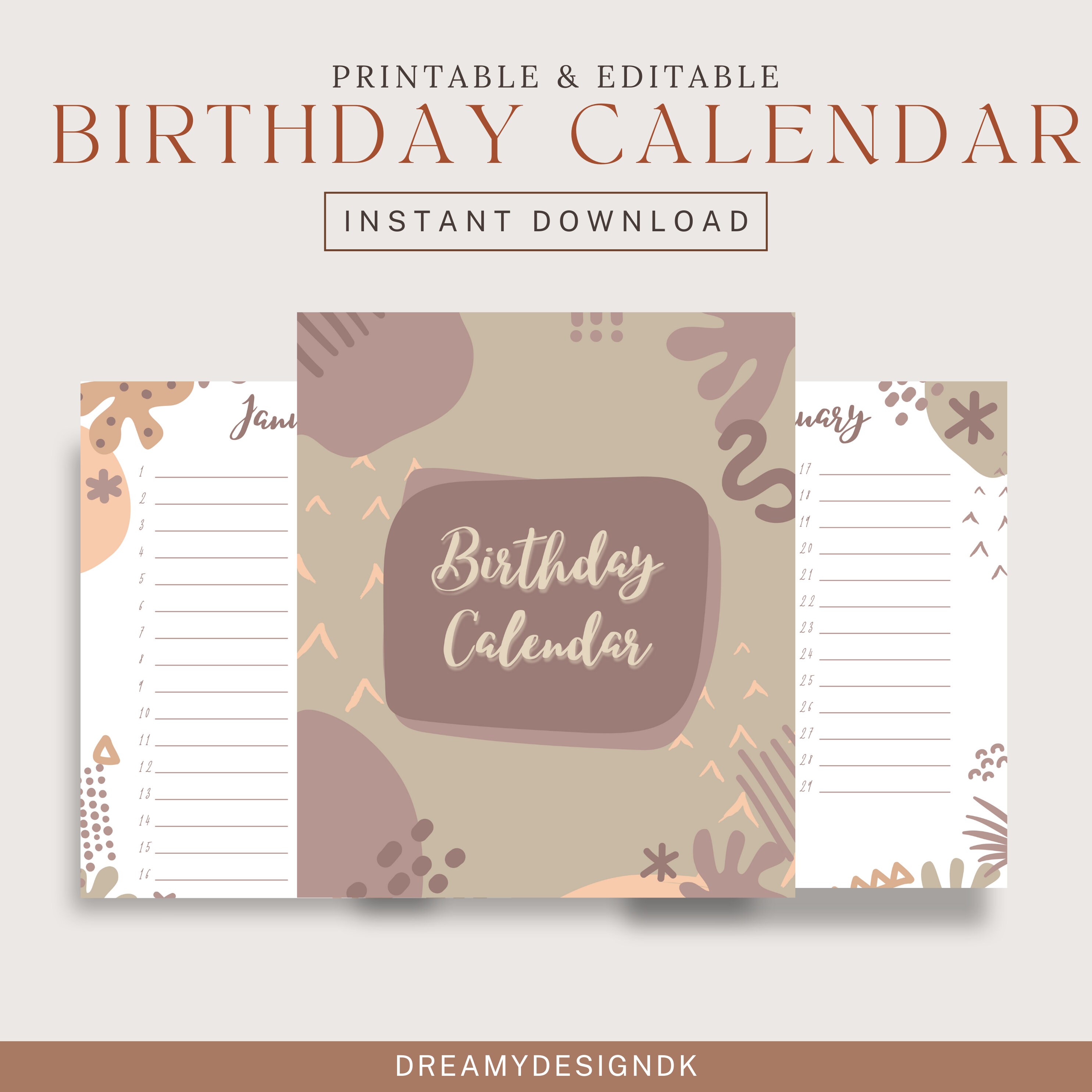 Digital Birthday Calendar Printable Never Forget a Birthday - Etsy
