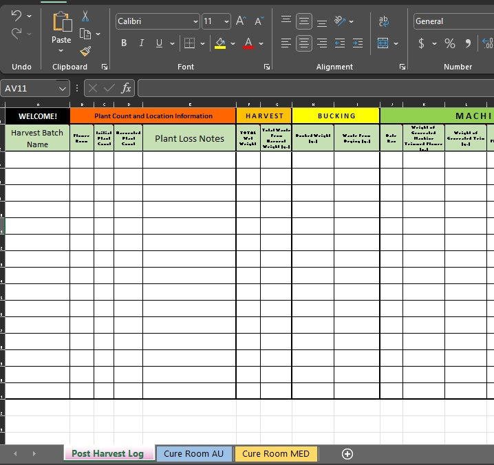 Cannabis Post-harvest Excel Spreadsheet for Plant Tracking, Process ...
