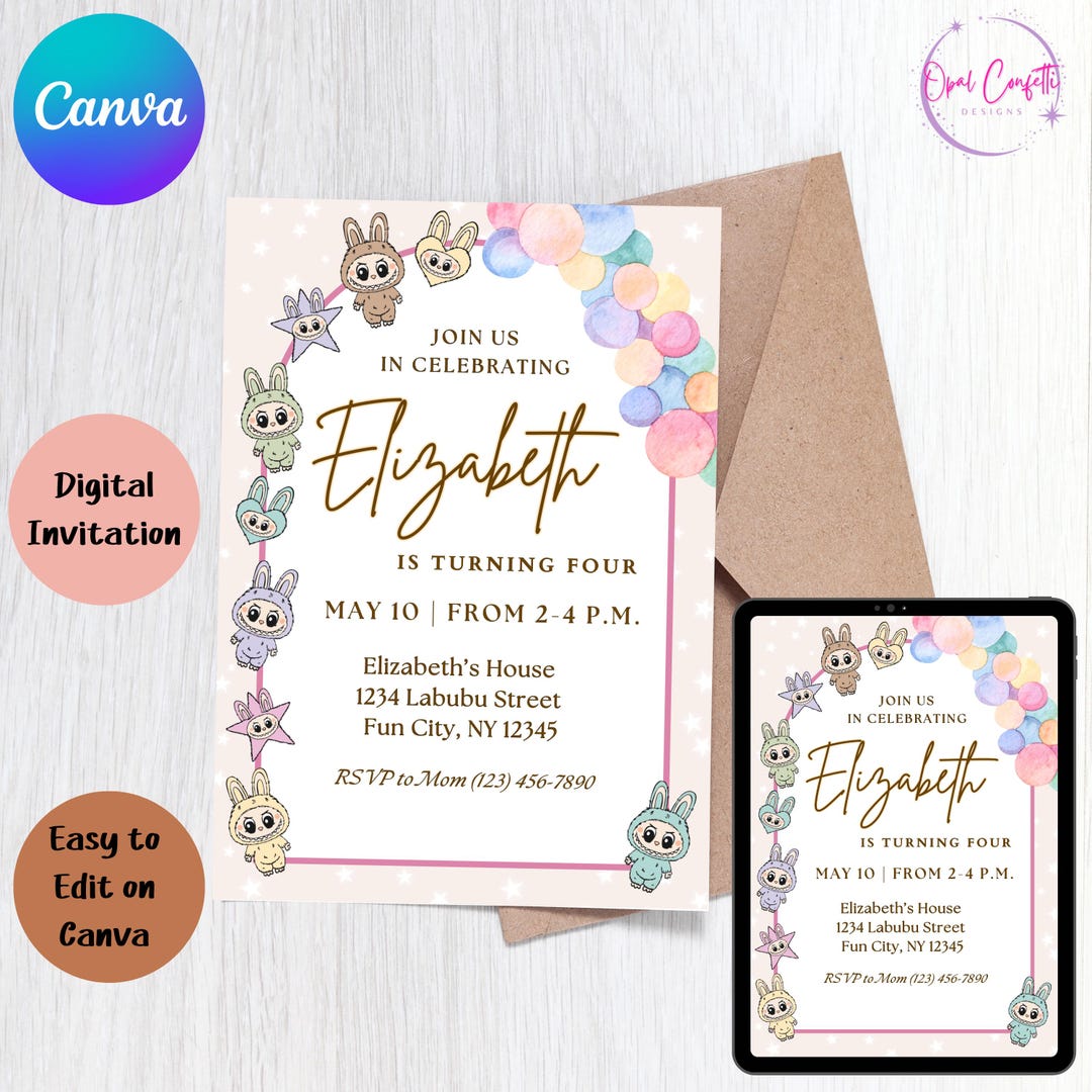 Editable Labubu Birthday Invitation | Labubu the Monster Party Template ...