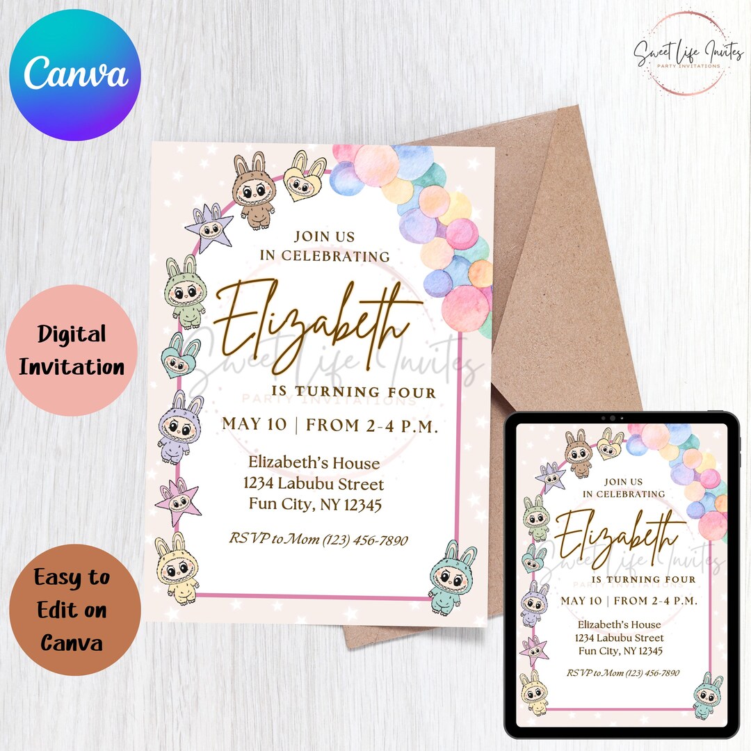 Labubu Birthday Invitation | Labubu the Monster Theme | Cute Labubu ...