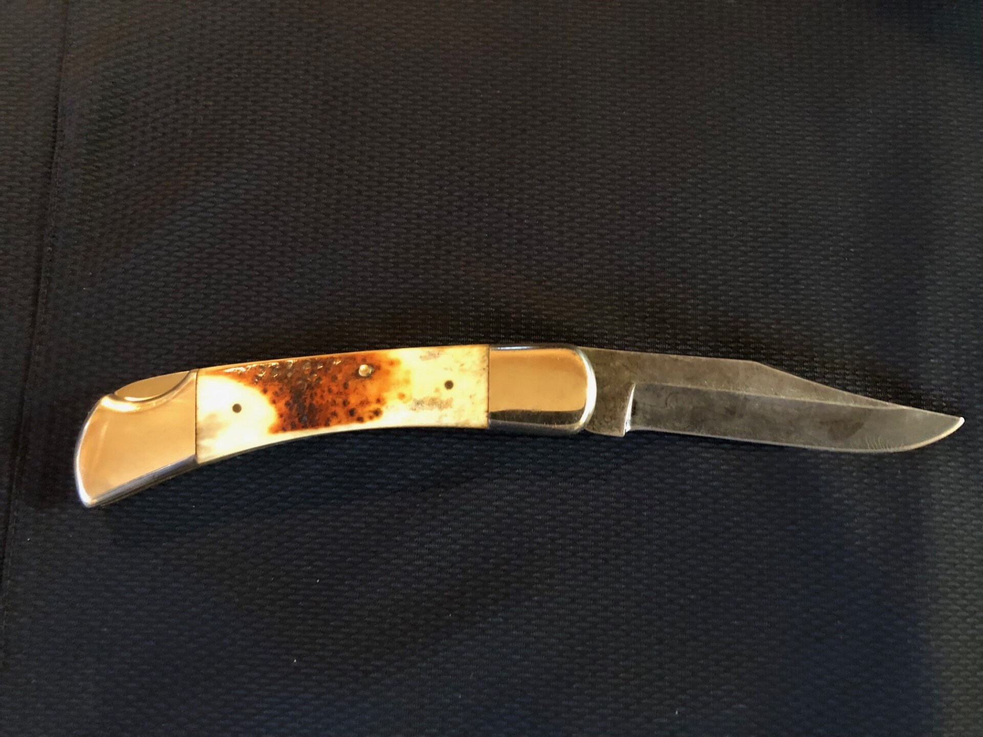 1980'S Parker Edwards Damascus Lock Blade Knife Stag Handles. With ...