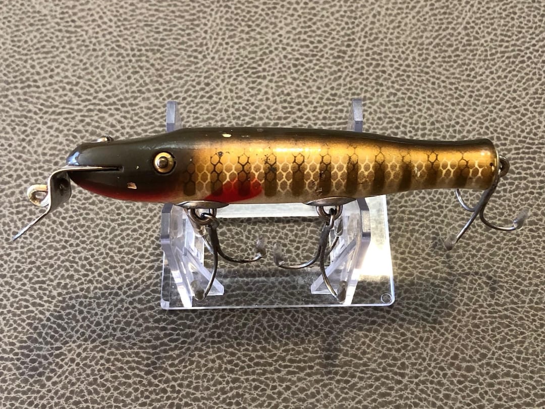 1940-1950 Lucky Strike Pike Scale Minnow Wooden Lure Tack Eyes, Gold ...