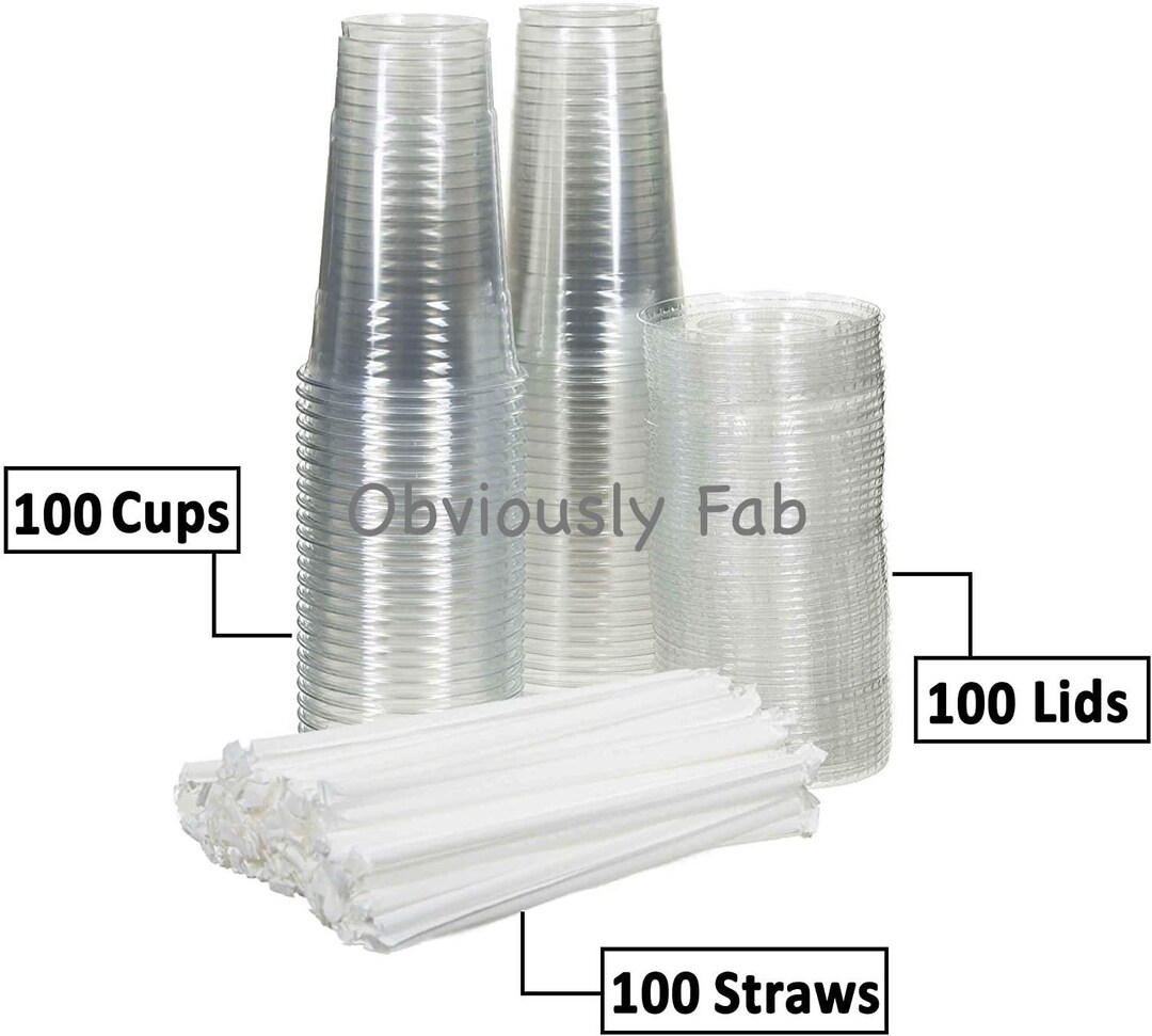 Biodegradable PLA Clear Plastic Cups With Flat Straw Slot Lids and ...