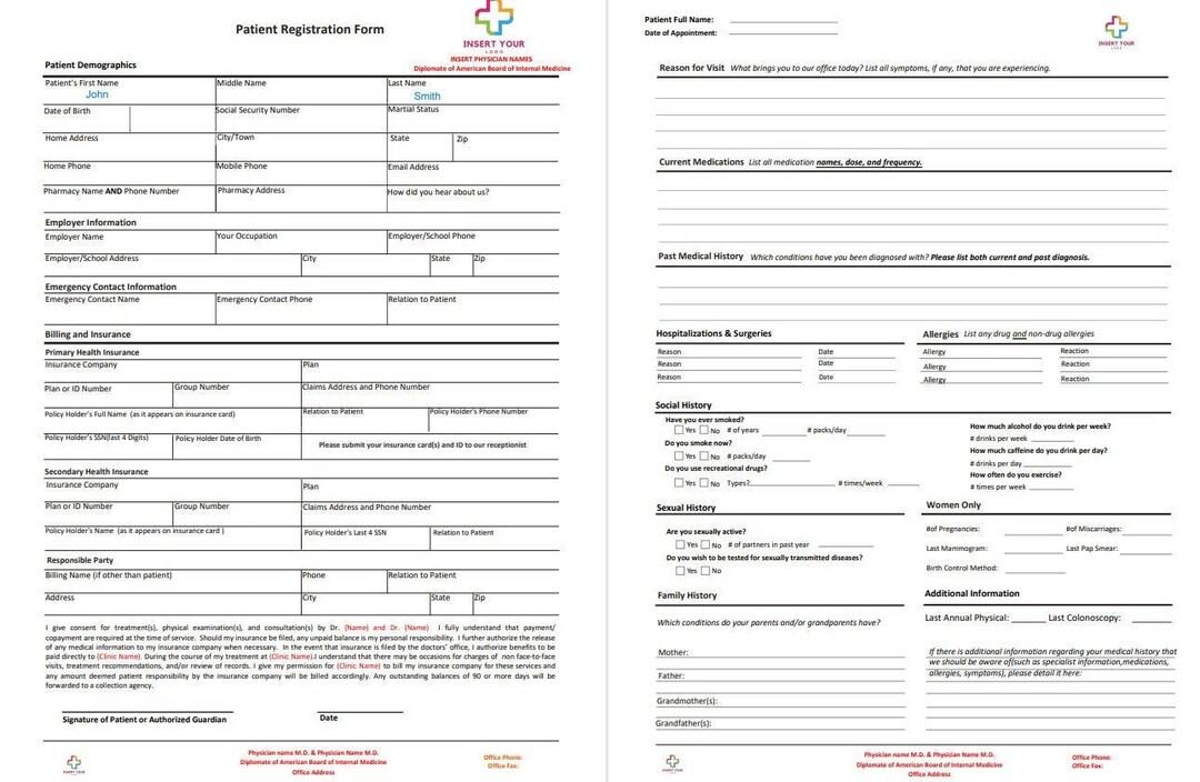 New Patient Registration Forms Bundle - Etsy