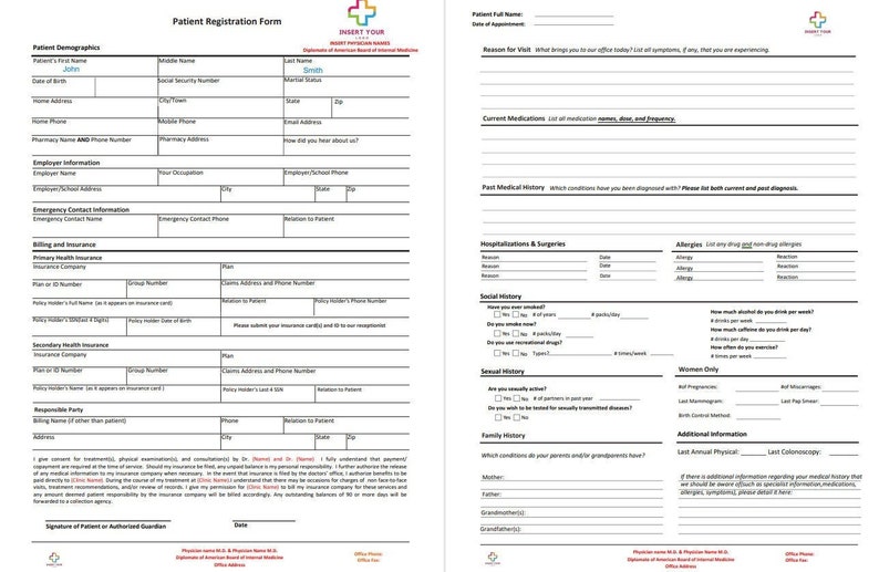 New Patient Registration Forms Bundle - Etsy