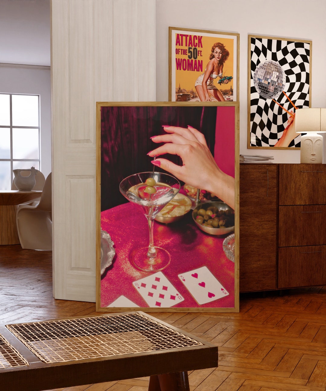 Girl Dinner Martini Bar Cart Print | Vintage Cocktail Poster, Trendy 70 ...