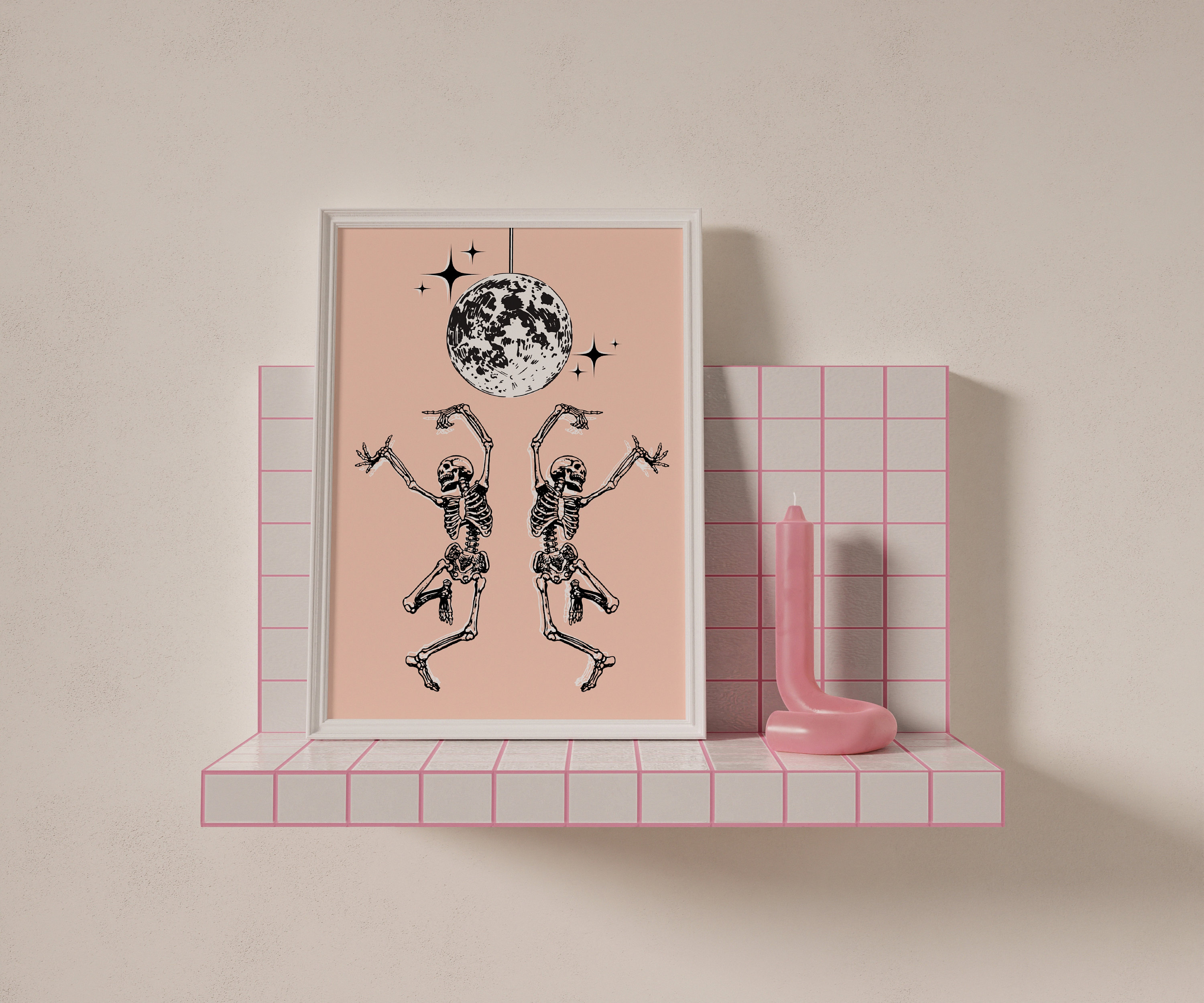Funky Dancing Skeleton Printable Halloween Decor | Disco Ball Art ...