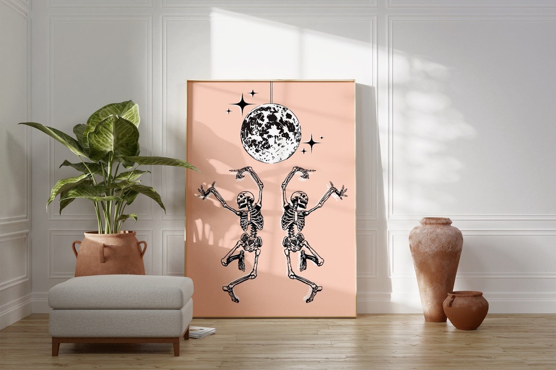 Funky Dancing Skeleton Printable Halloween Decor | Disco Ball Art ...