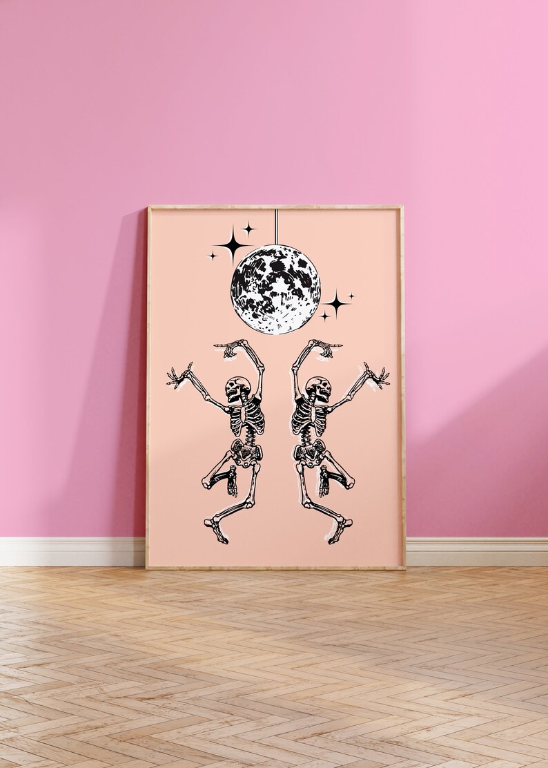 Funky Dancing Skeleton Printable Halloween Decor | Disco Ball Art ...