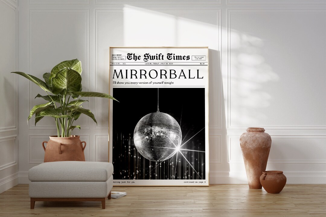 Mirrorball Poster Disco Ball Print, Trendy Newspaper Print, Folklore ...