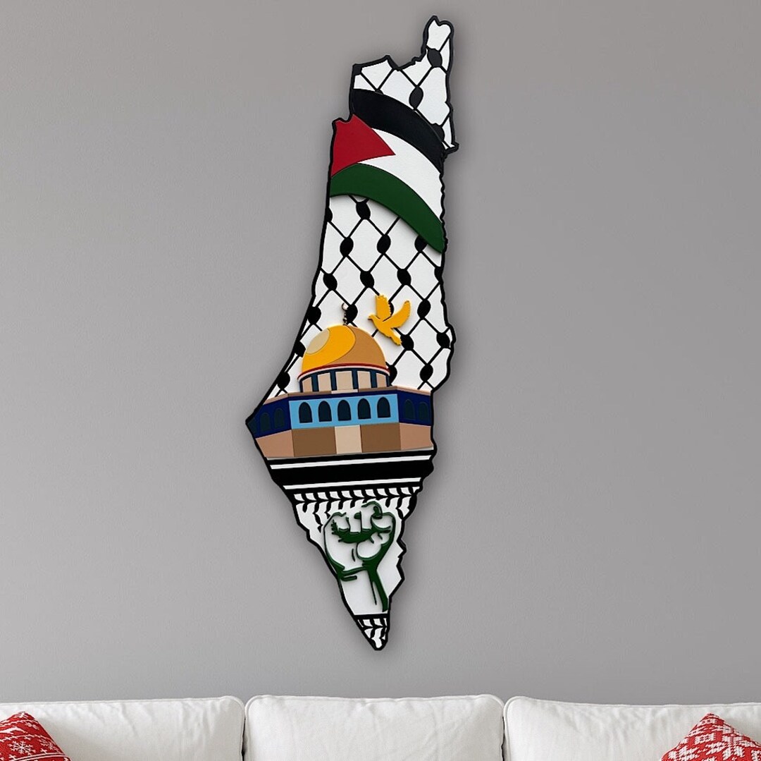 Colorful Wooden Palestine Map - National Flag & Masjid Al-aqsa ...